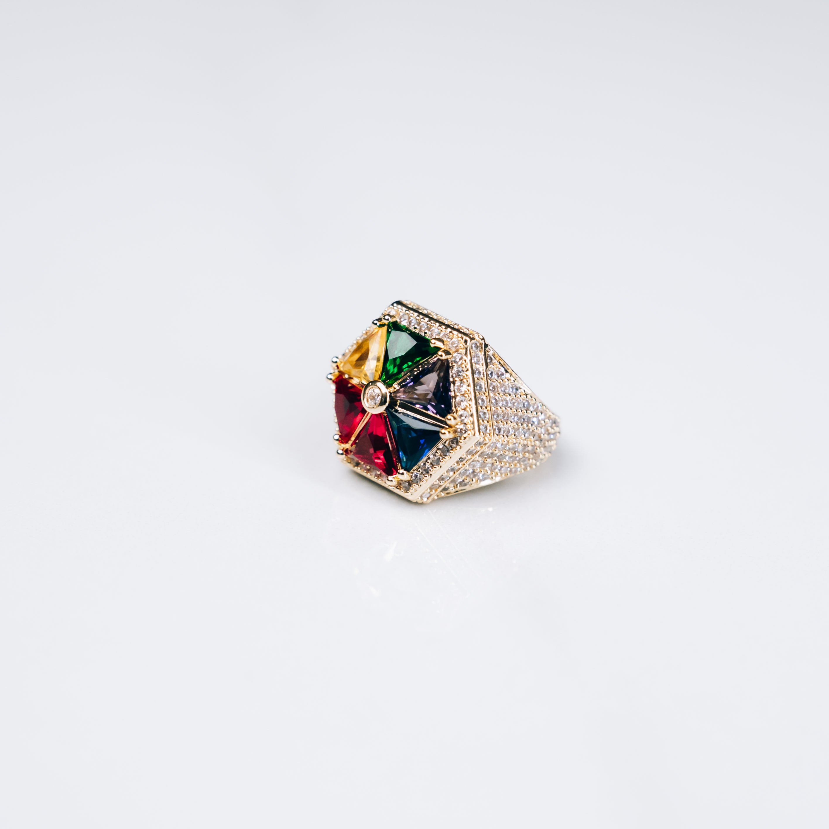 Multicolour Stone Signet Pyramid Ring - Gold • LUMINARY