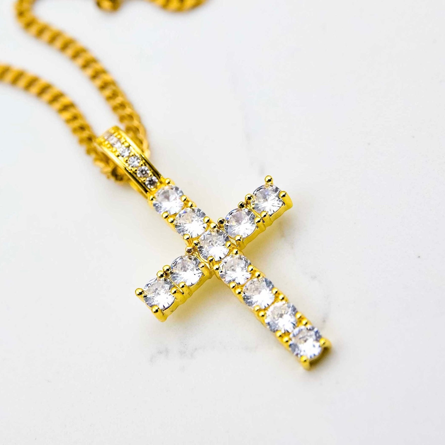 Iced Cross Pendant - Gold • LUMINARY